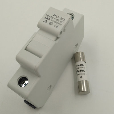 1000V 30A DC Cylinder Fuse And Fuse Holder 20KA Breaking 10*38mm